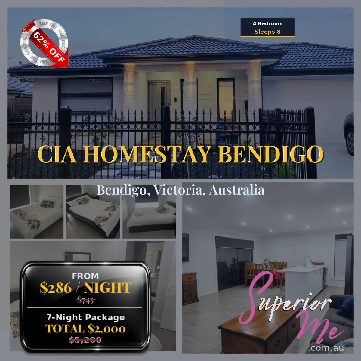 Bendigo Holiday Home With Spa Bath - Sleeps Up To 8